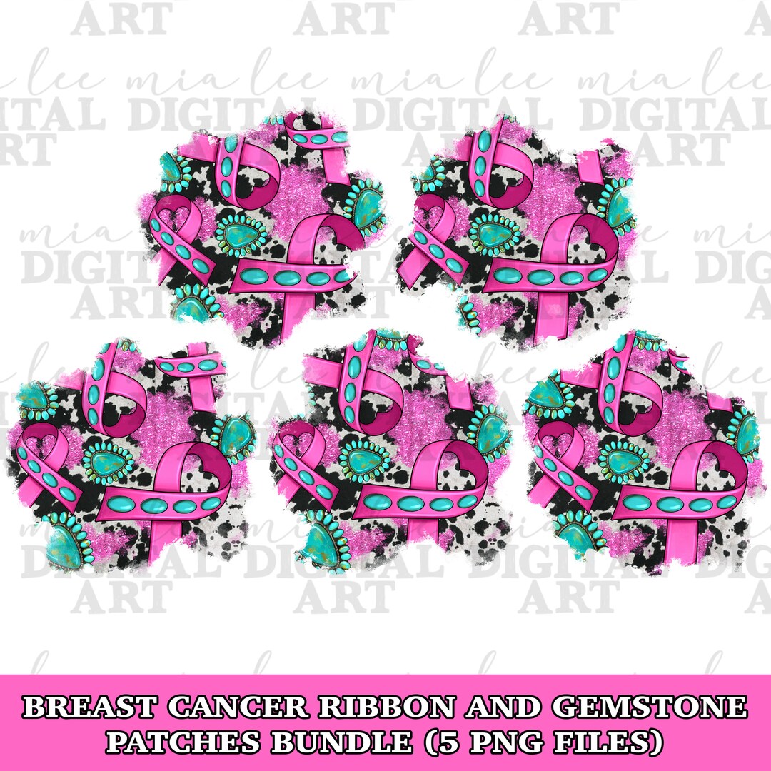 Breast Cancer Ribbon Patches Bundle Png, Cancer Awareness Png, Gemstone ...