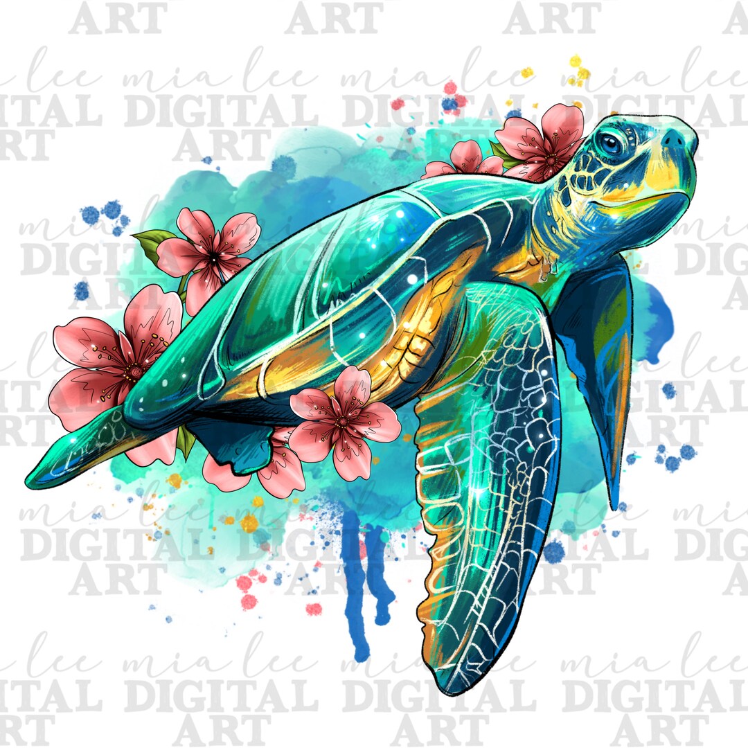 Floral Turtle Png Sublimation Design Download, Hand Drawn Turtle Png ...