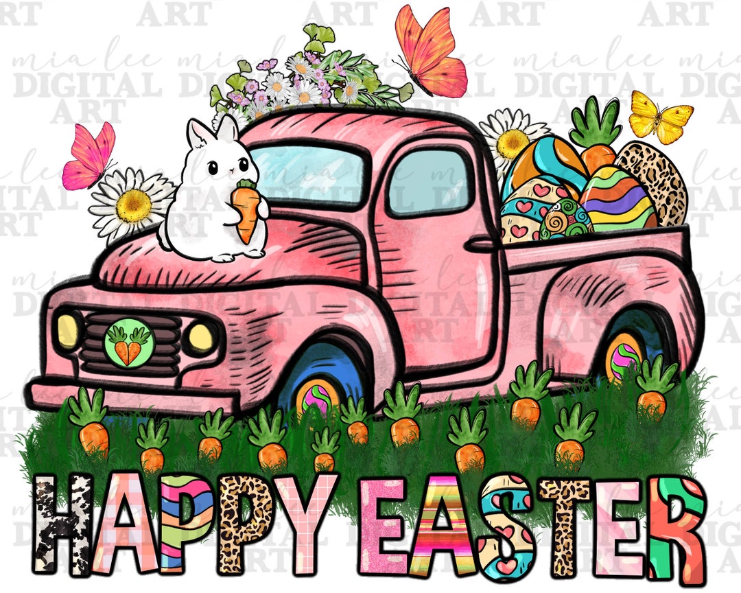 Happy Easter Truck Png Sublimation Design Download, Happy Easter Day ...