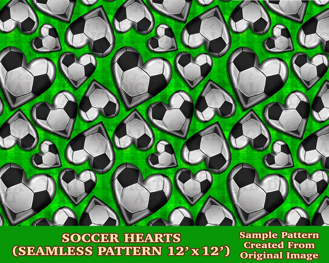 Soccer Hearts Seamless Pattern Digital Paper, Digital Seamless Pattern ...
