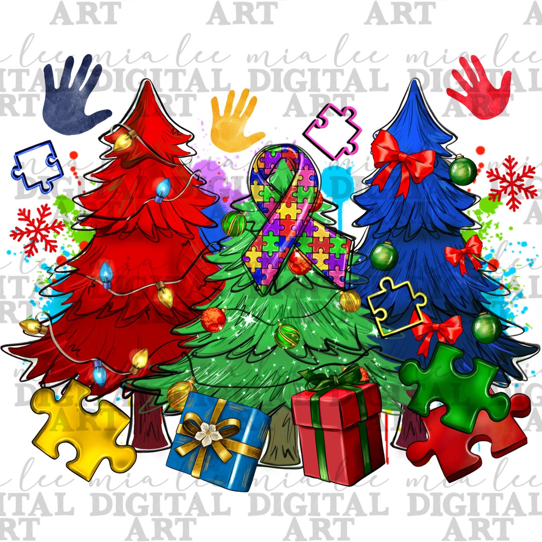 Autism Awareness Christmas Trees Png Sublimation Design Download ...
