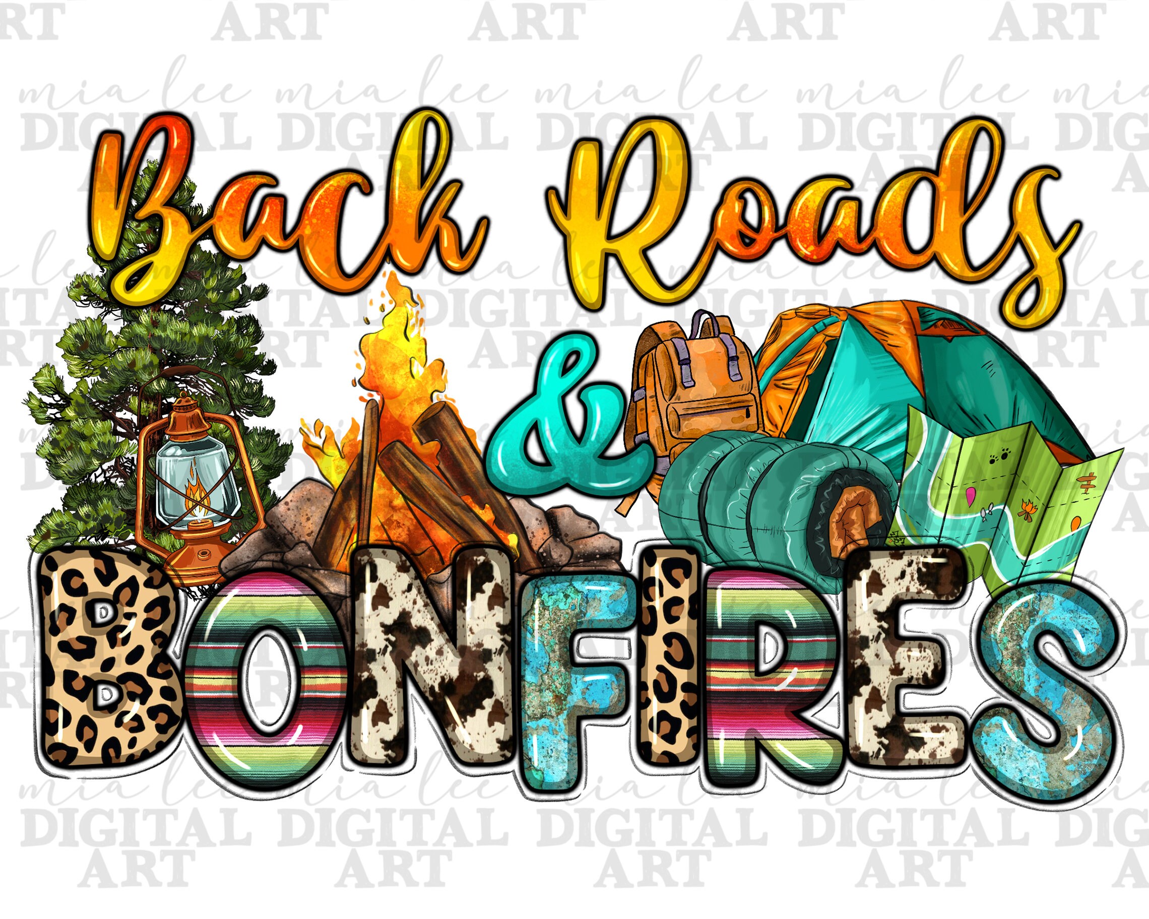 Back Roads and Bonfires Png Sublimation Design Download, Camping Png ...