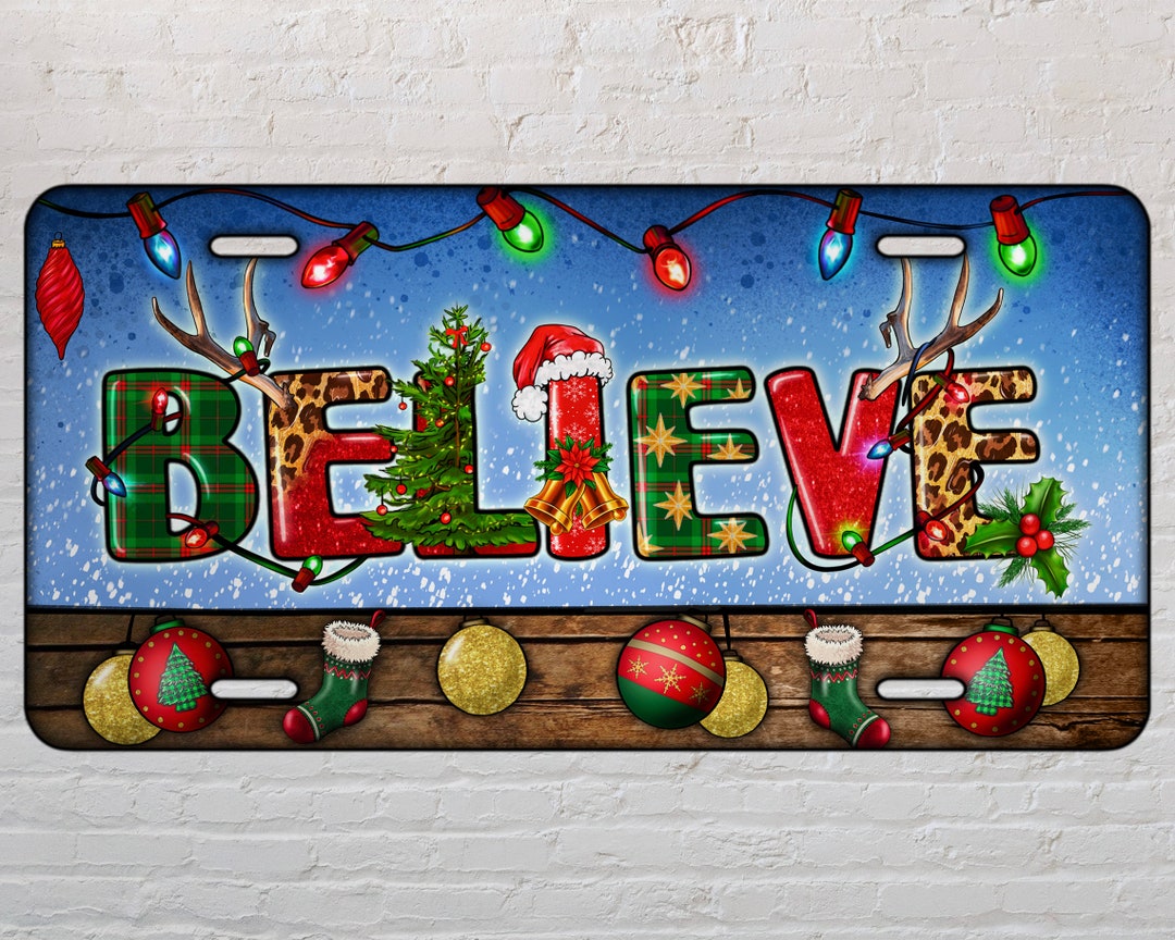 Christmas Believe License Plate Png Sublimation Design Download ...