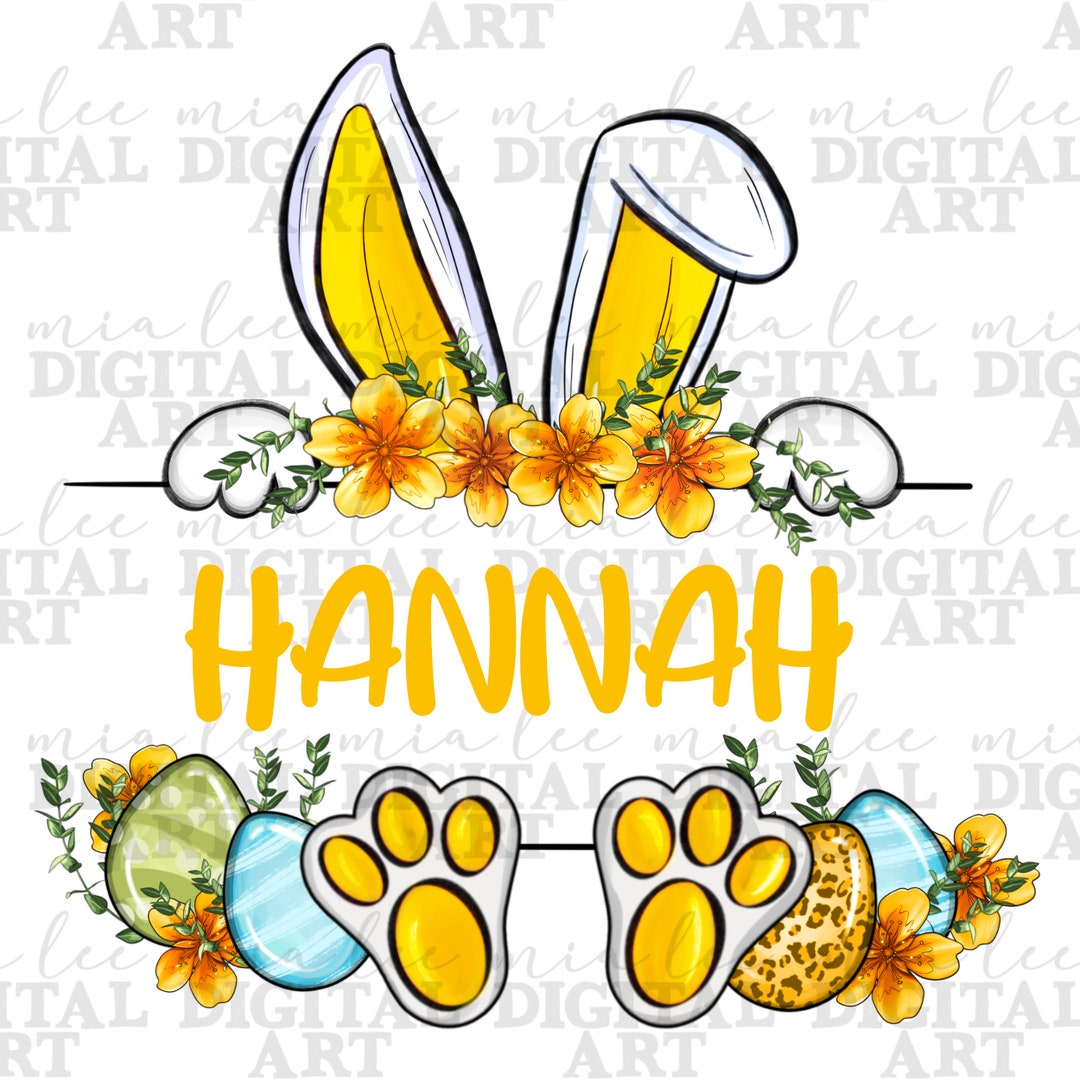 Yellow Easter Bunny Name Frame Png Sublimation Design Download, Happy ...