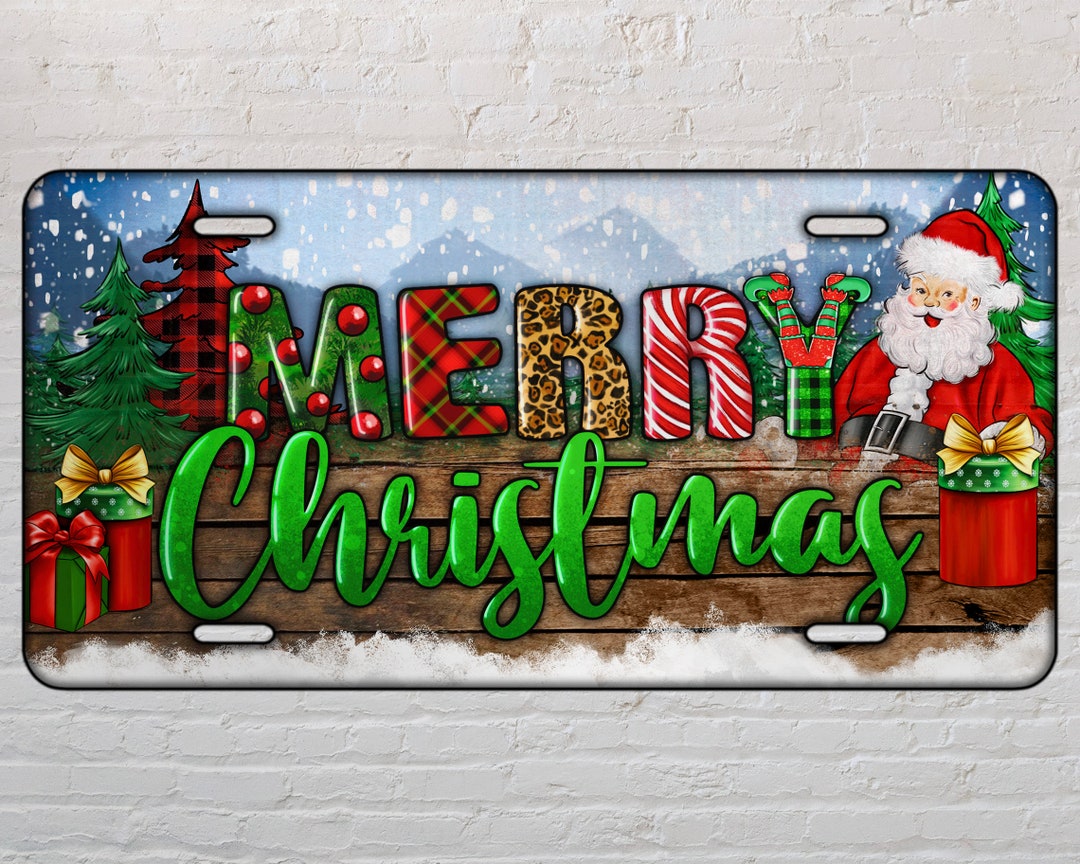 Merry Christmas With Santa License Plate Png Sublimation Design ...
