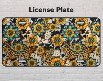 Cowhide & Sunflower License Plate Sublimation Transfer Ready to Press ...