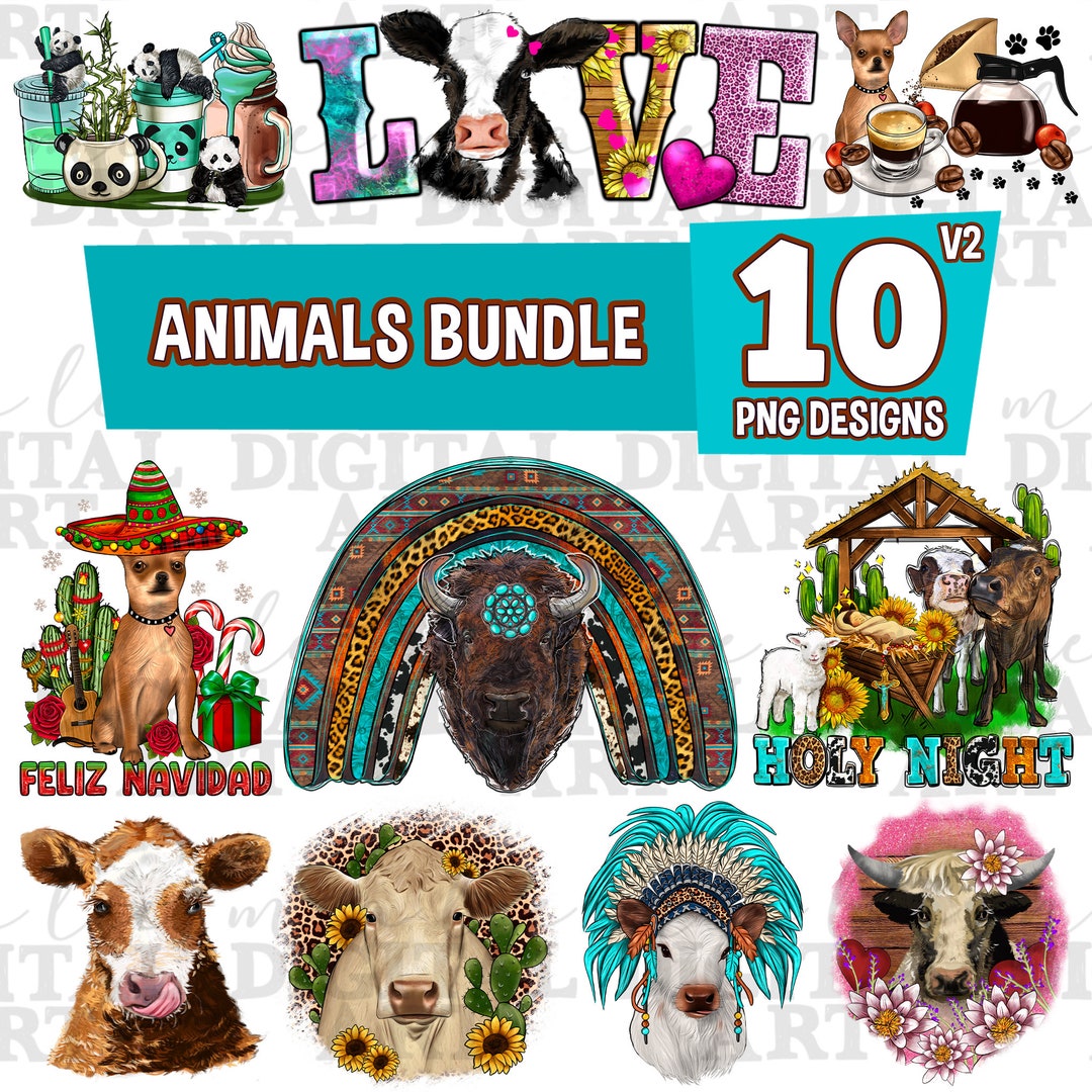 Animals Bundle V2 Png Sublimation Design Download, Hand Drawn Animals ...