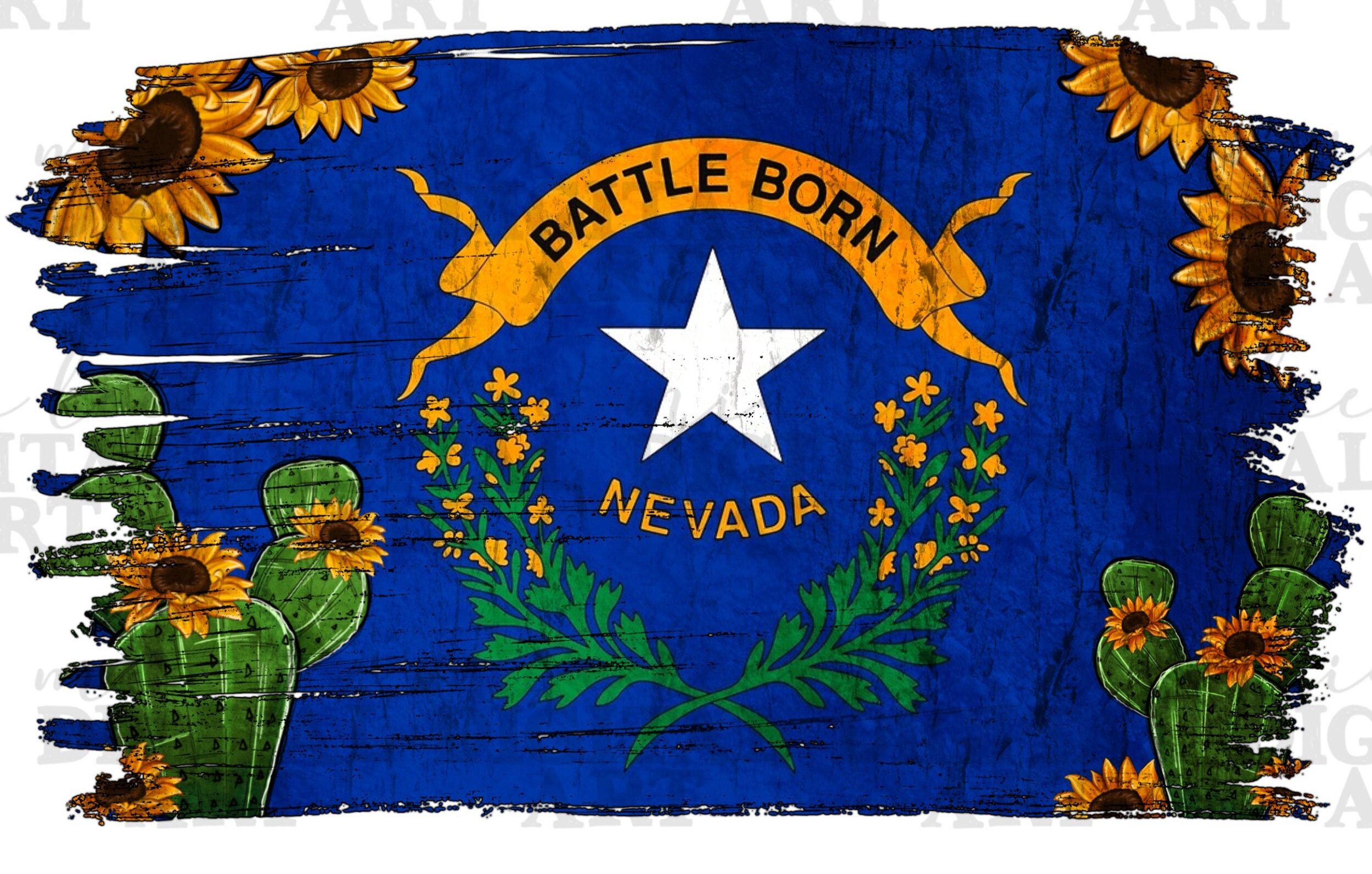 Nevada Flag Png Sublimation Design Download, Cactus Sunflower Nevada ...