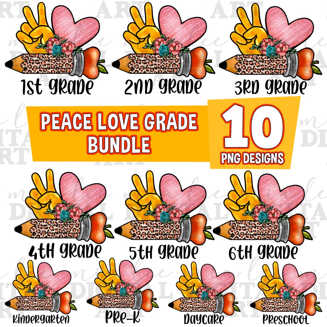 Peace Love Grade Bundle Png Sublimation Design Download, Back to School ...