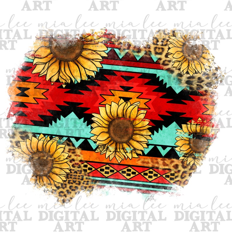 Aztec Sunflower Leopard Patches Bundle Png, Sunflowers Patches Bundle ...