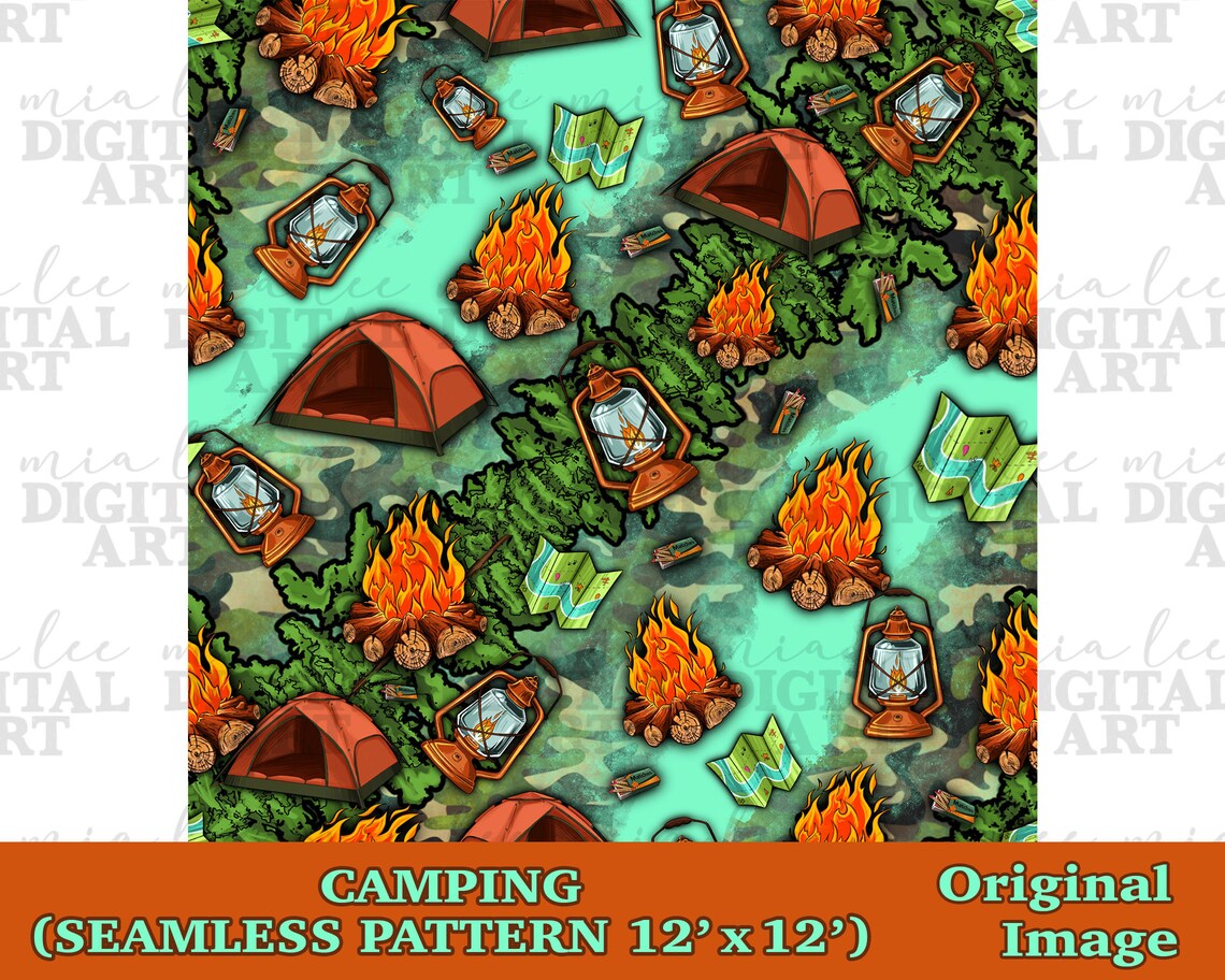 Camping Seamless Pattern Digital Paper Digital Seamless - Etsy