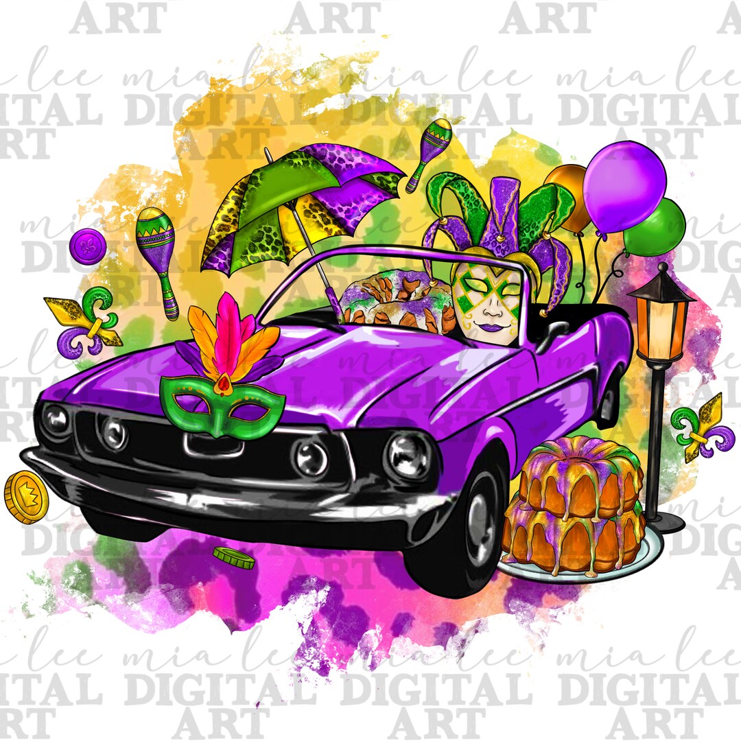 Mardi Gras Car Png Sublimation Design Download, Happy Mardi Gras Png ...