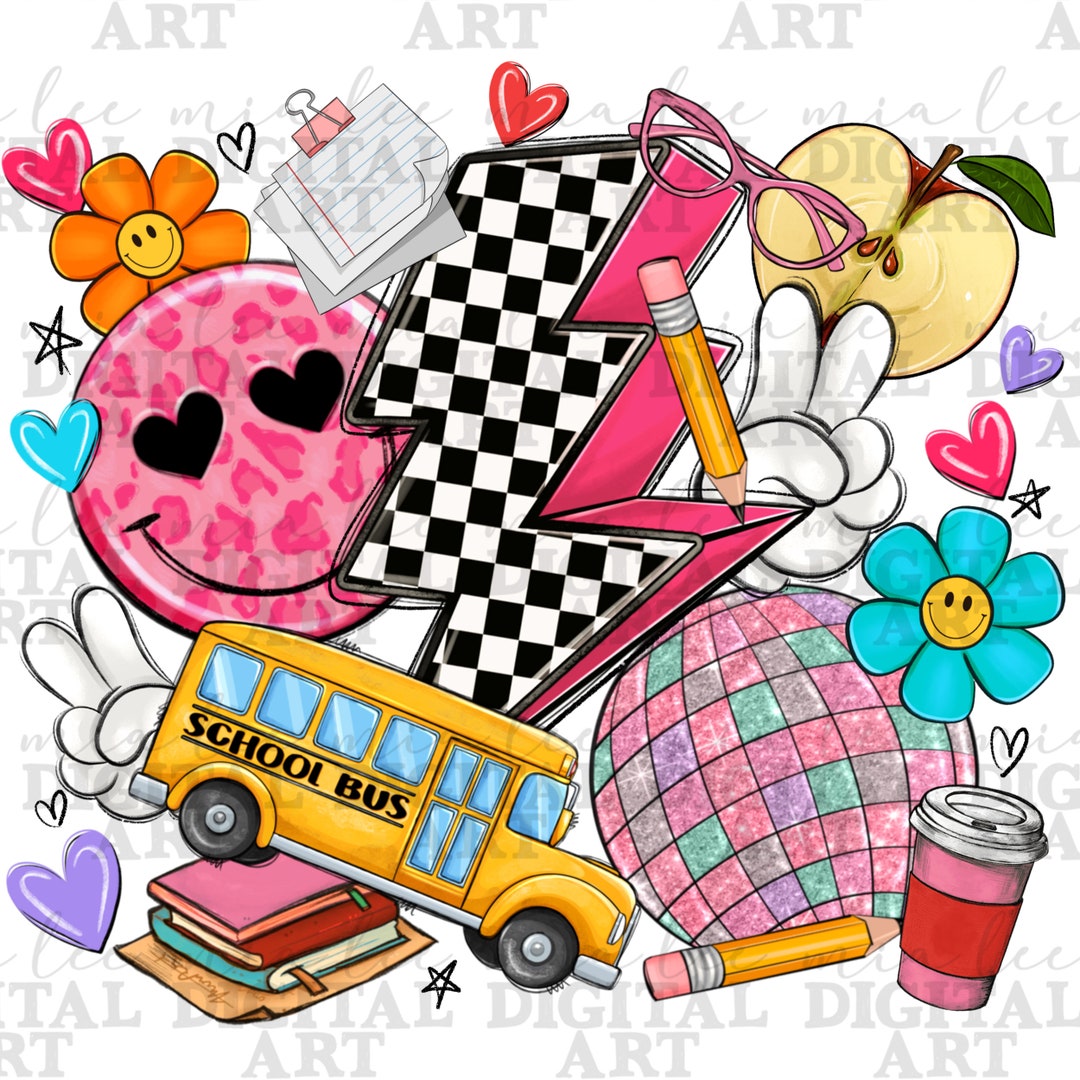 Retro School Png Sublimation Design Download, School Vibes Png, Groovy ...