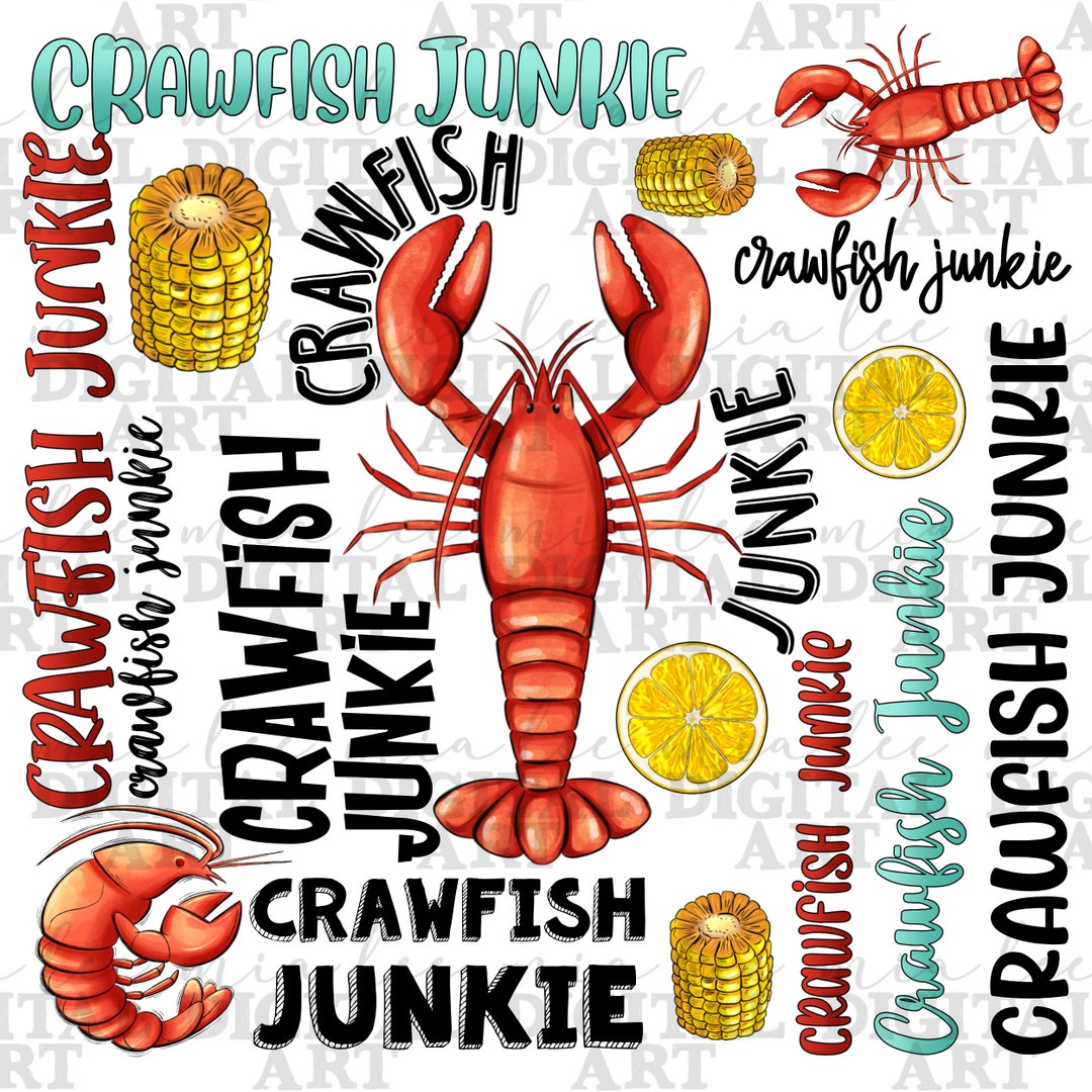 Crawfish Junkie Typography Png Sublimation Design Download, Mardi Gras ...