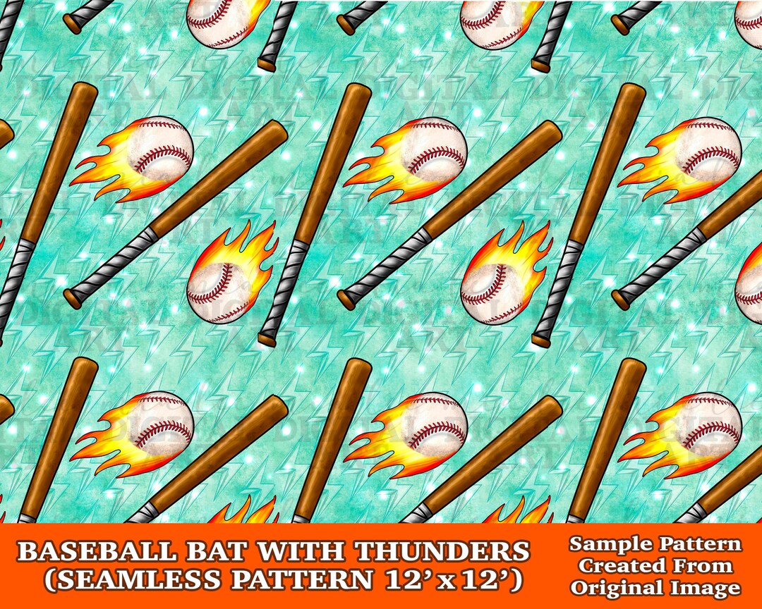 Baseball Bat With Thunders Seamless Pattern Digital Paper, Digital ...