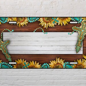 Personalized Cross and Sunflowers License Plate Png, Christian License ...