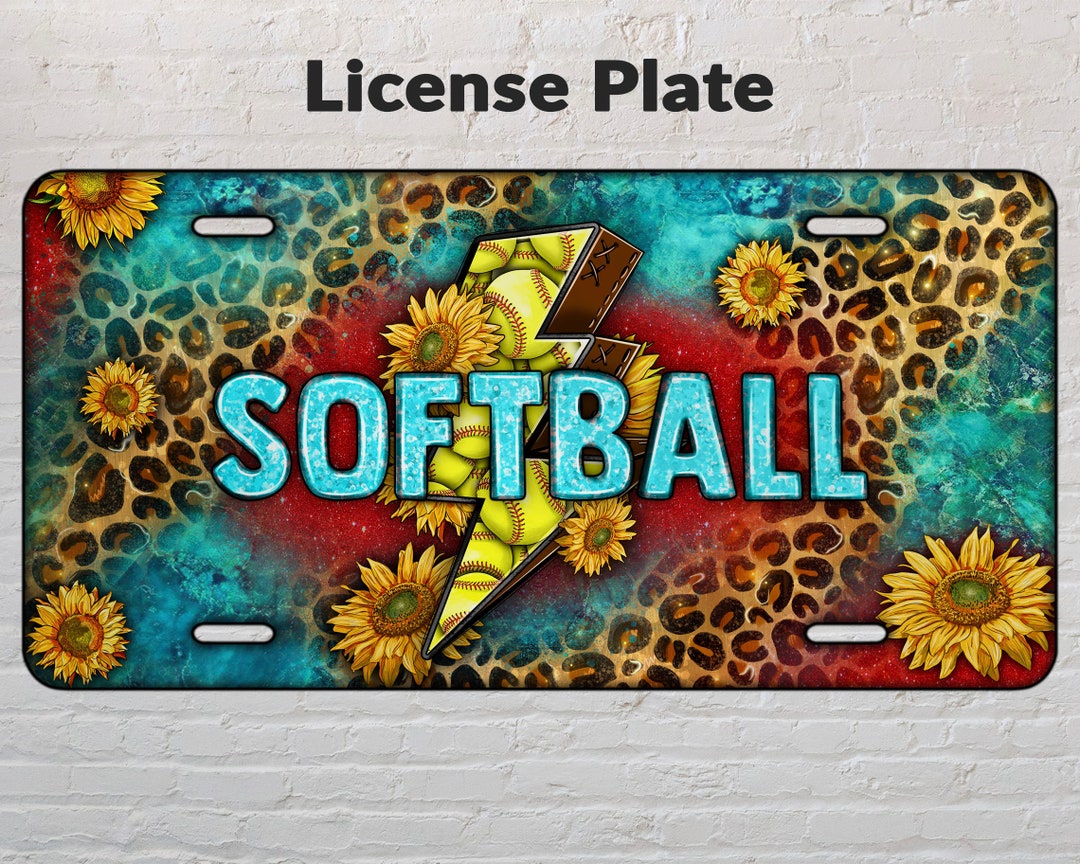 Softball Lightning Bolt License Plate Png Sublimation Design Download ...
