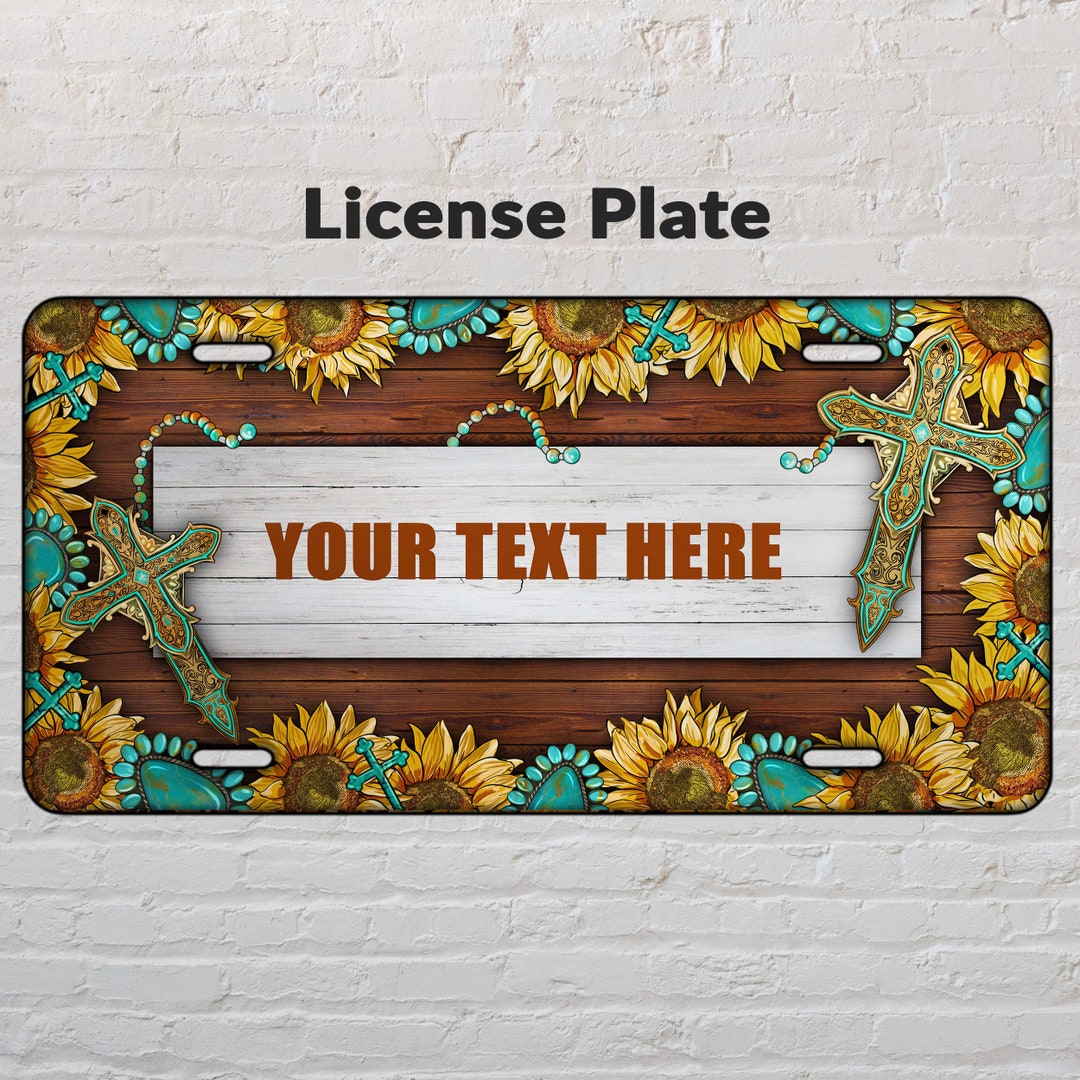 Personalized Cross and Sunflowers License Plate Png, Christian License ...