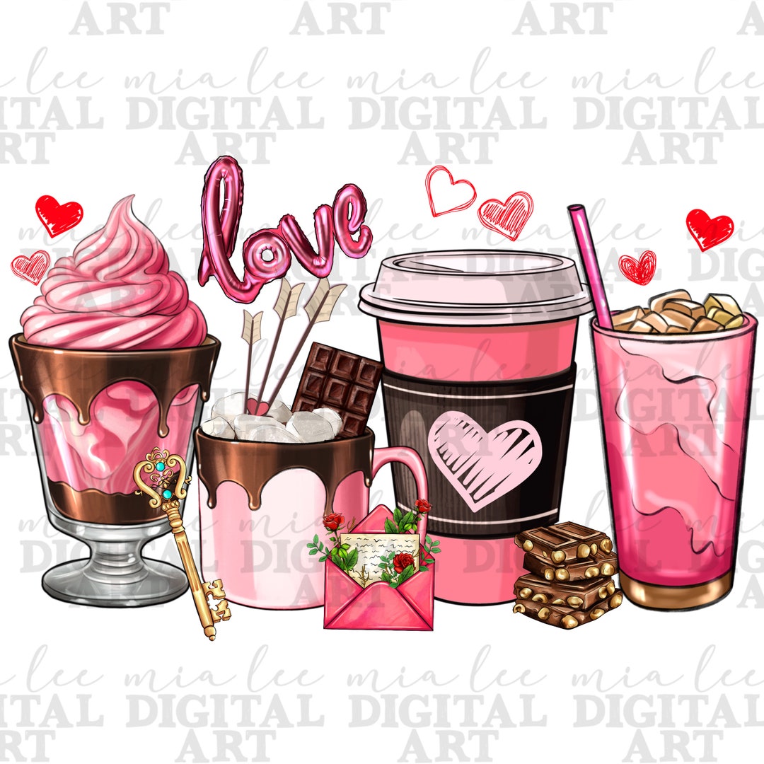 Valentine's Day Coffee Cups Png Sublimation Design Download, Happy ...