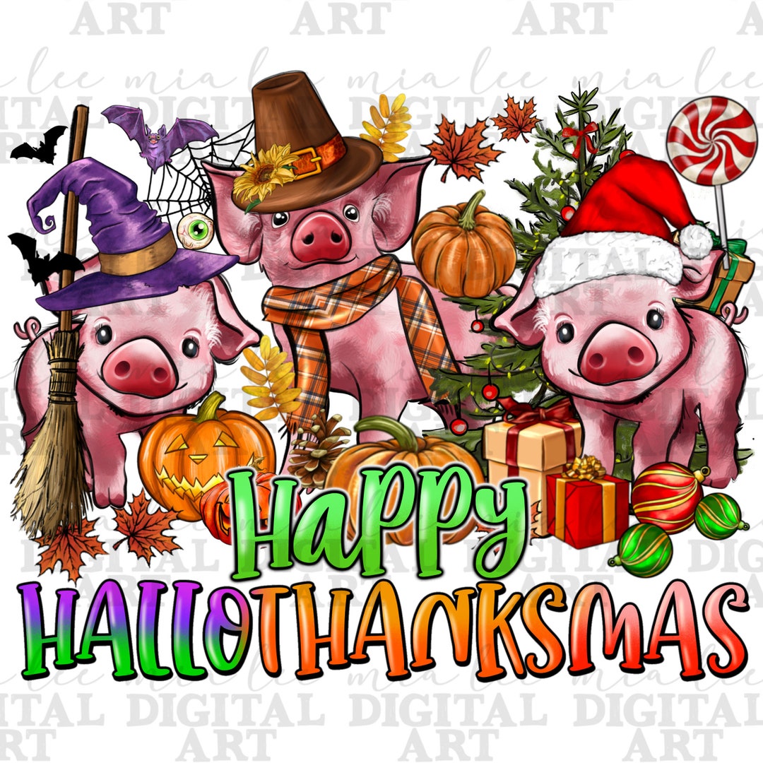 Hallothanksmas Pigs Png, Happy Halloween Png, Thanksgiving Png, Merry ...