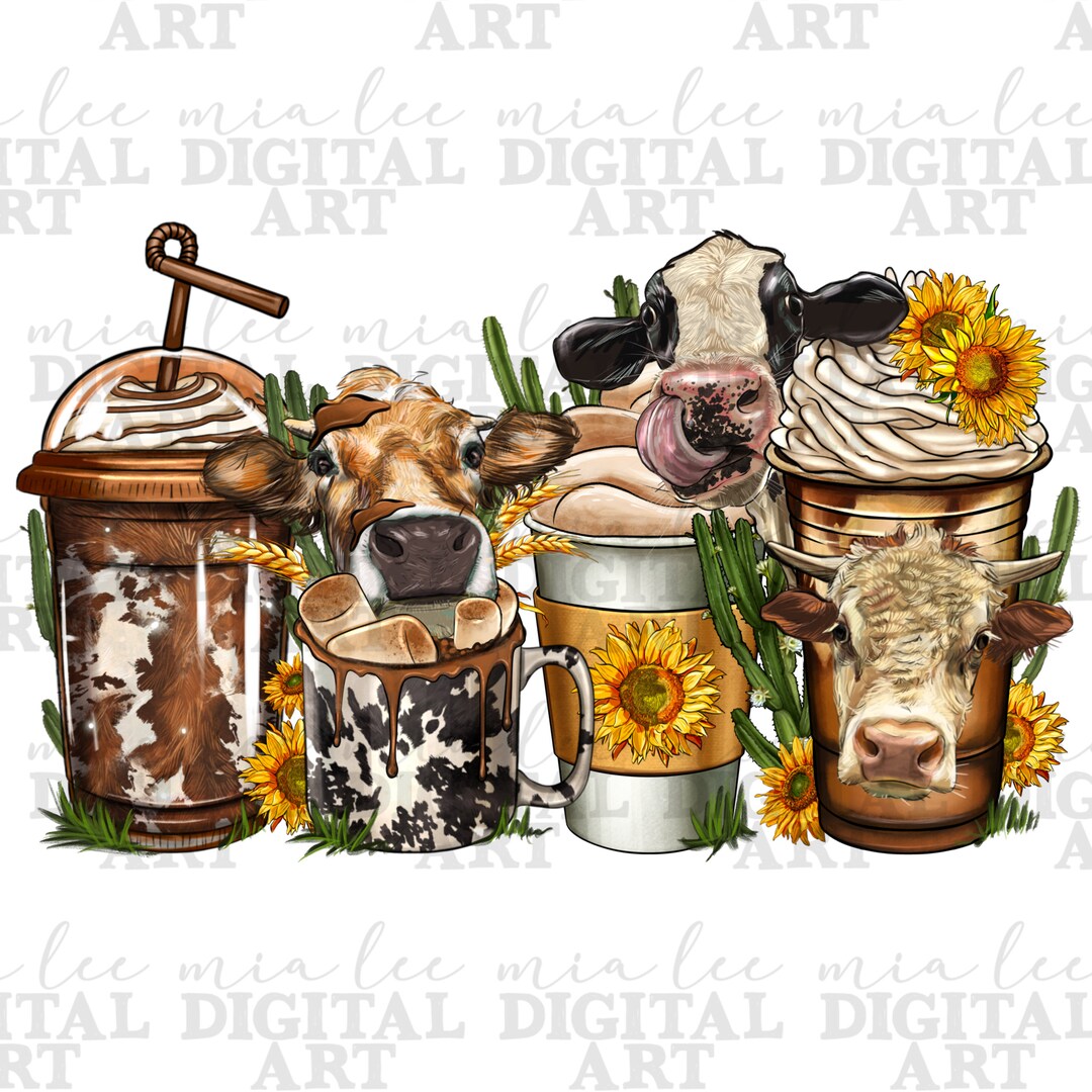 Cows Coffee Cups Png Sublimation Design Download, Animals Coffee Cups ...