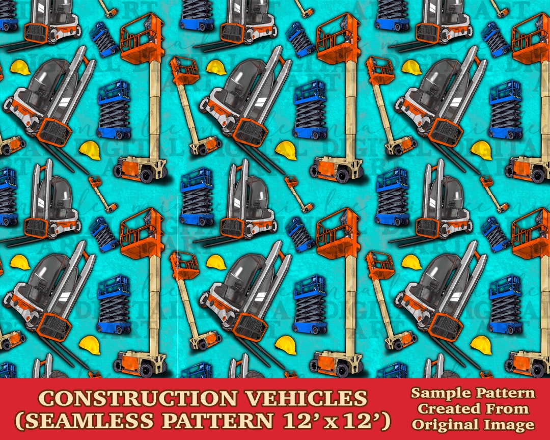 Construction Vehicles Seamless Pattern Digital Paper, Construction ...