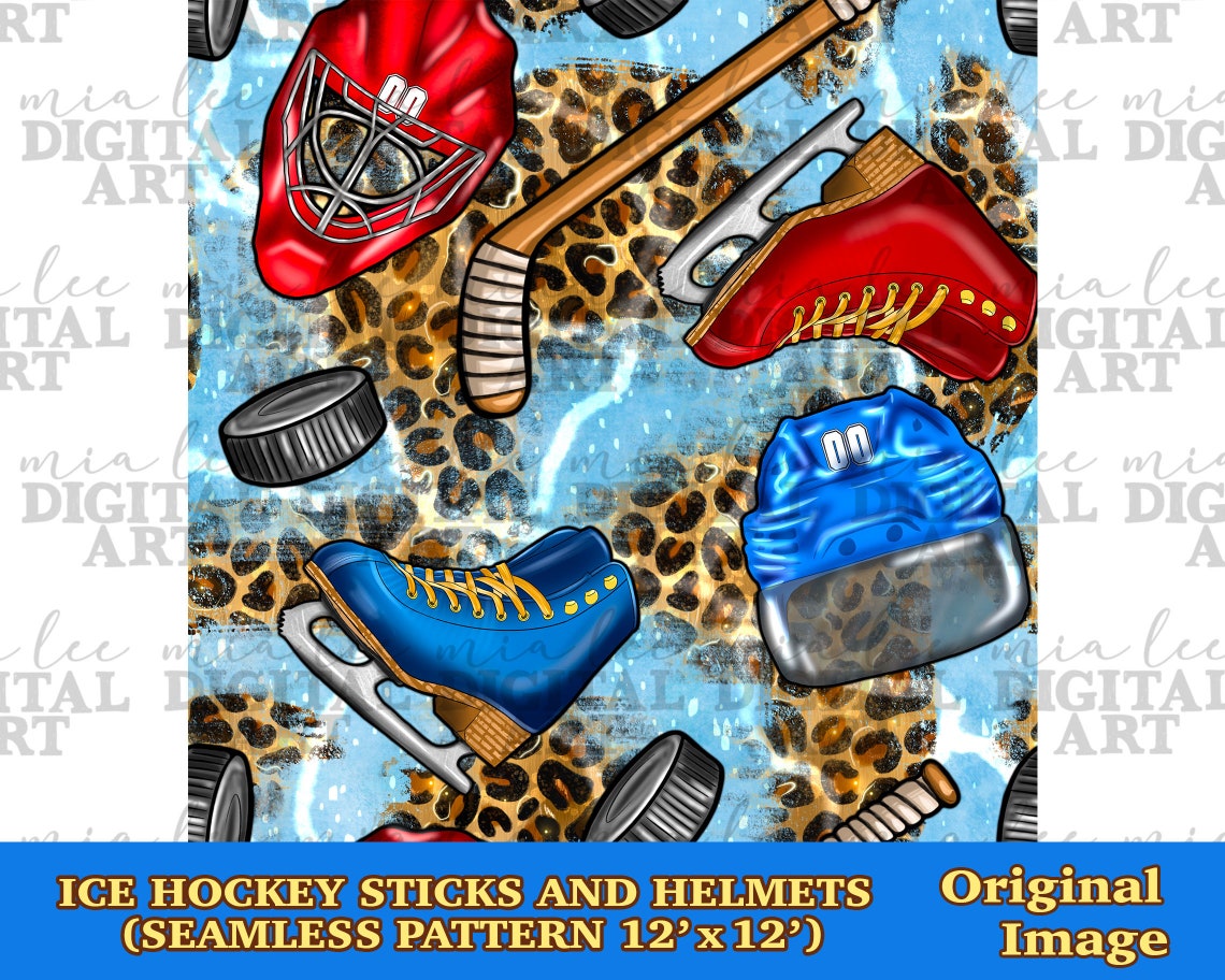 Ice Hockey Sticks and Helmets Seamless Pattern Digital Paper, Digital ...