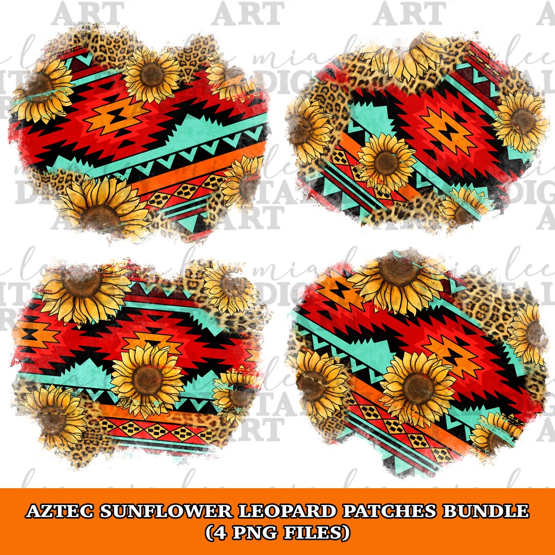 Aztec Sunflower Leopard Patches Bundle Png, Sunflowers Patches Bundle ...