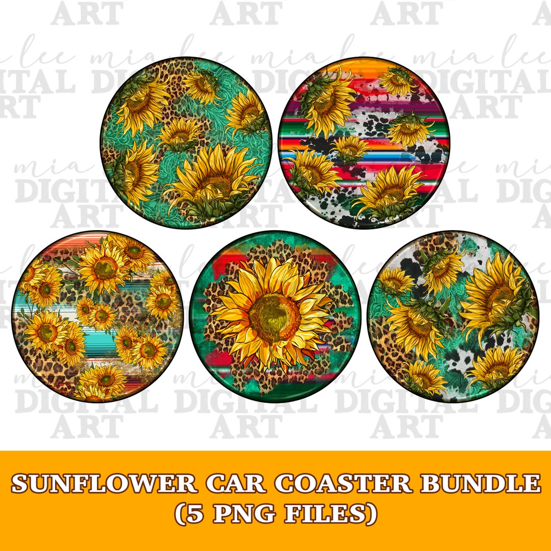 Sunflower Car Coaster Bundle Png Sublimation Design Download, Car ...