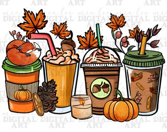 Fall Coffee Cups Png Sublimation Design Download, Fall Vibes Png, Fall ...