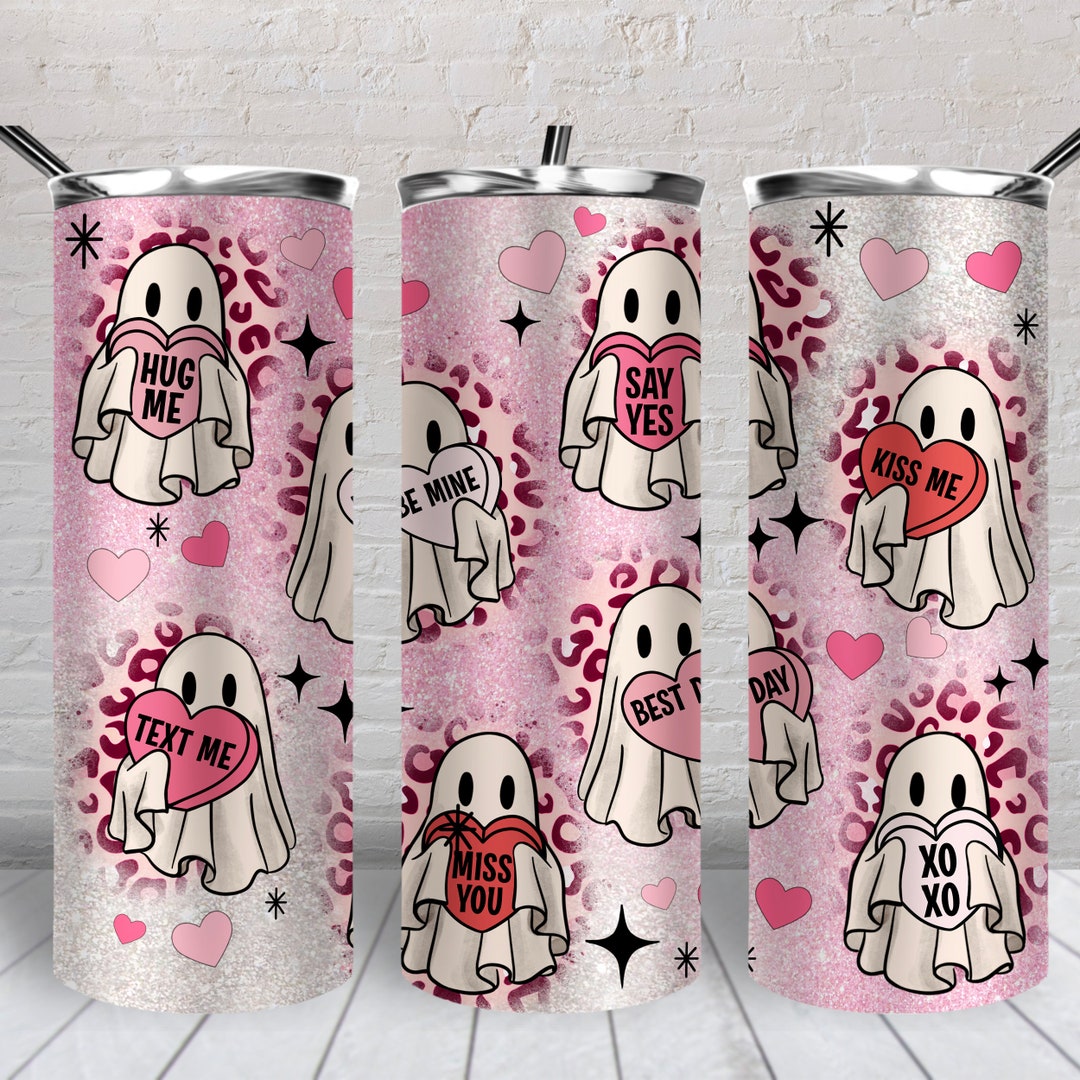 Heart Ghost Spooky Valentine's Day 20 Oz Skinny Tumbler Png, Tumbler ...