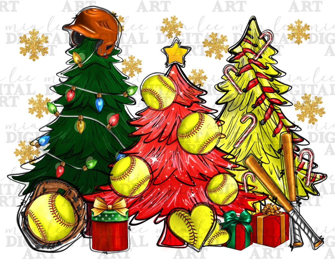 Softball Christmas Trees Png Sublimation Design Download, Merry ...