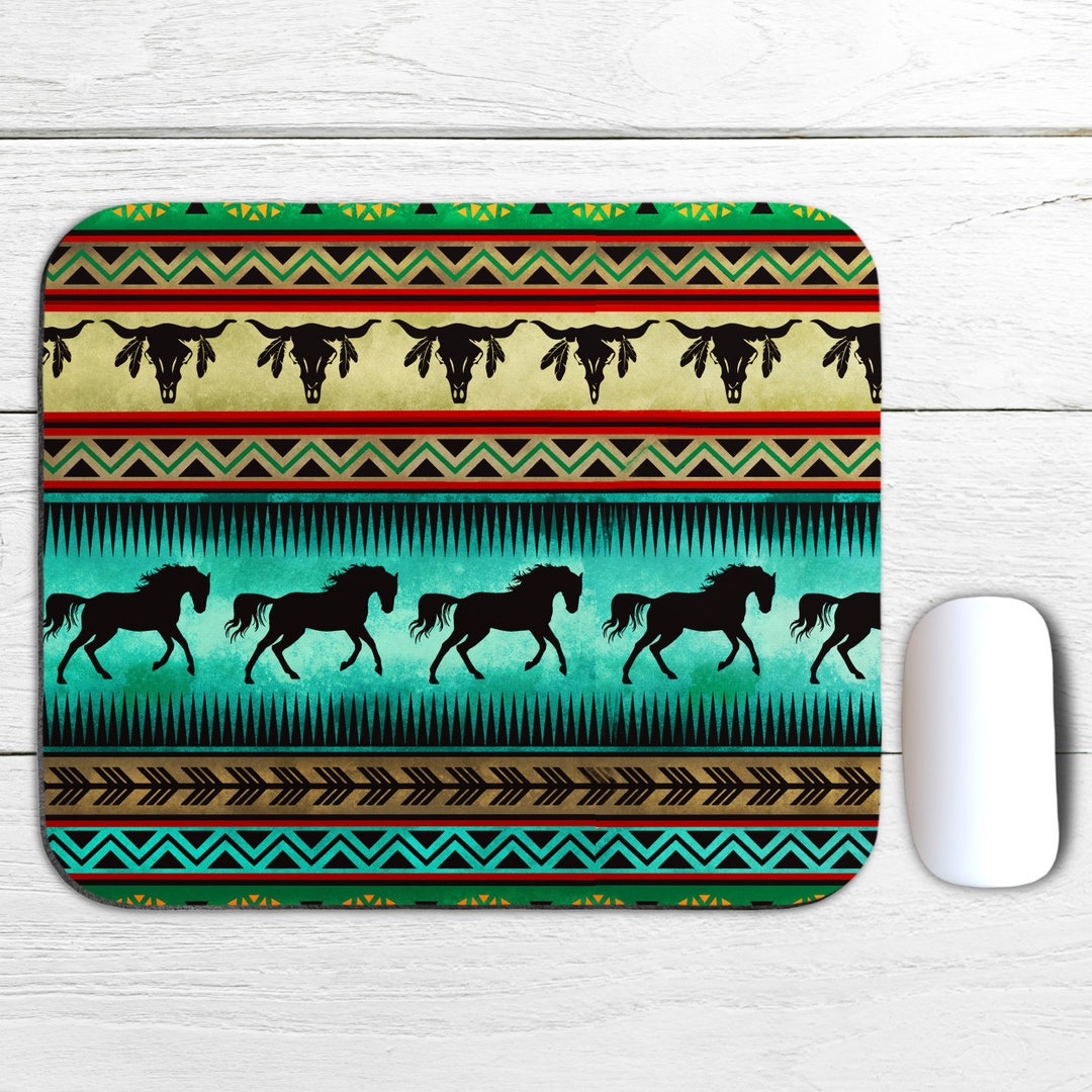 Turquoise Horse and Bull Skull Aztec Mouse Pad Png, Aztec Mouse Pad Png ...