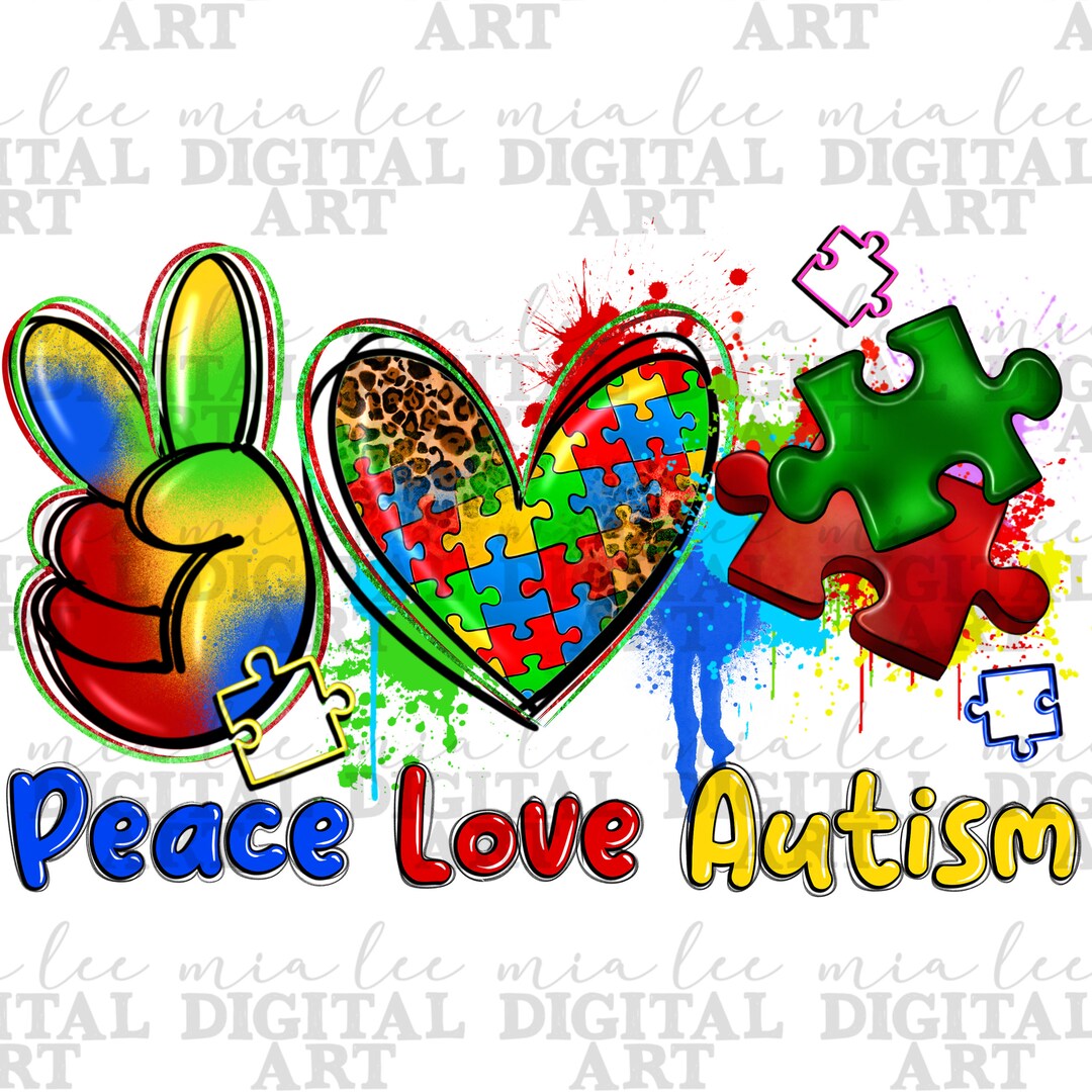 Peace Love Autism Png Subliamtion Design Download, Autism Awareness Png ...