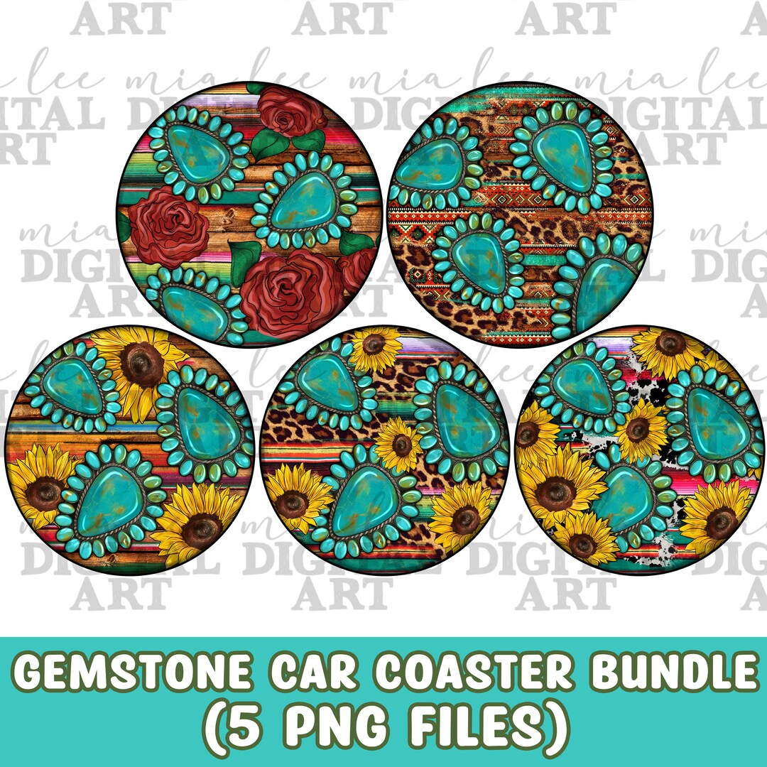 Gemstone Car Coaster Bundle Png Sublimation Design Download, Western ...