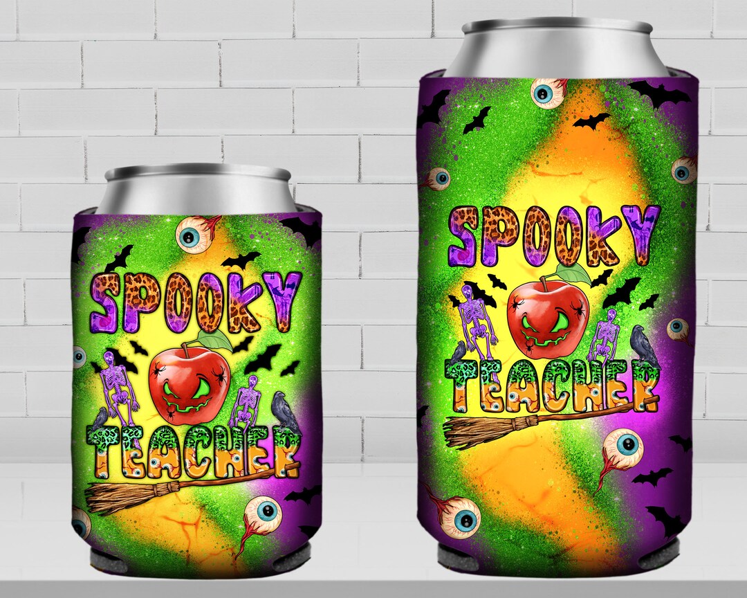 Spooky Teacher 12 Oz Slim and Regular Soft Can Cooler Png,can Cooler ...