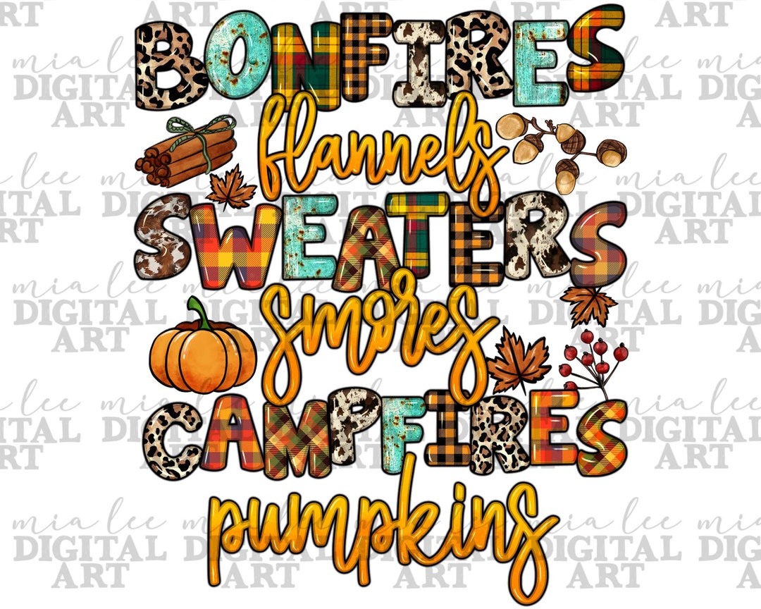 Bonfire Flannels Sweaters Smores Campfires Pumpkins Png, Fall Png, Fall ...