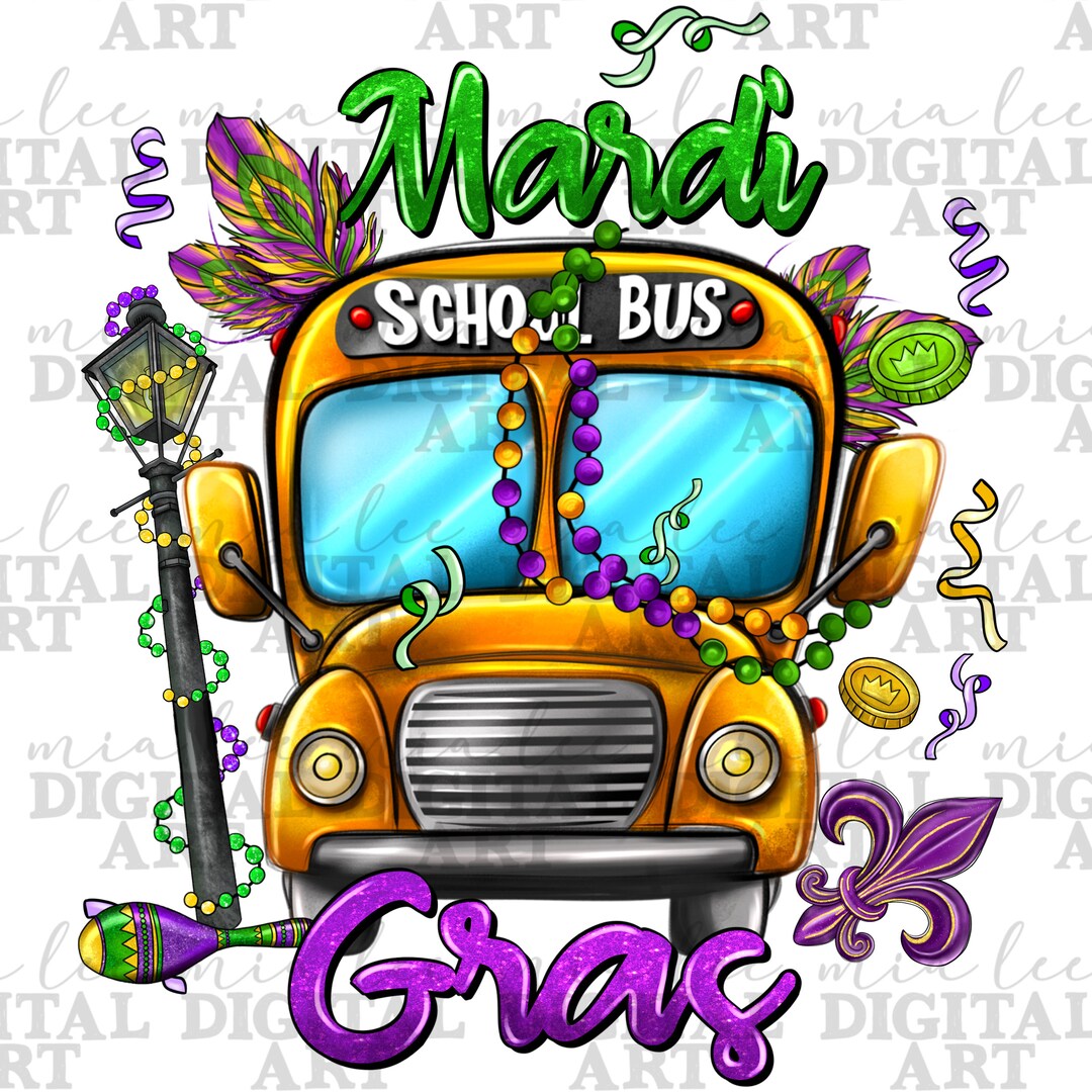 Mardi Gras School Bus Png Sublimation Design Download, Mardi Gras Png ...