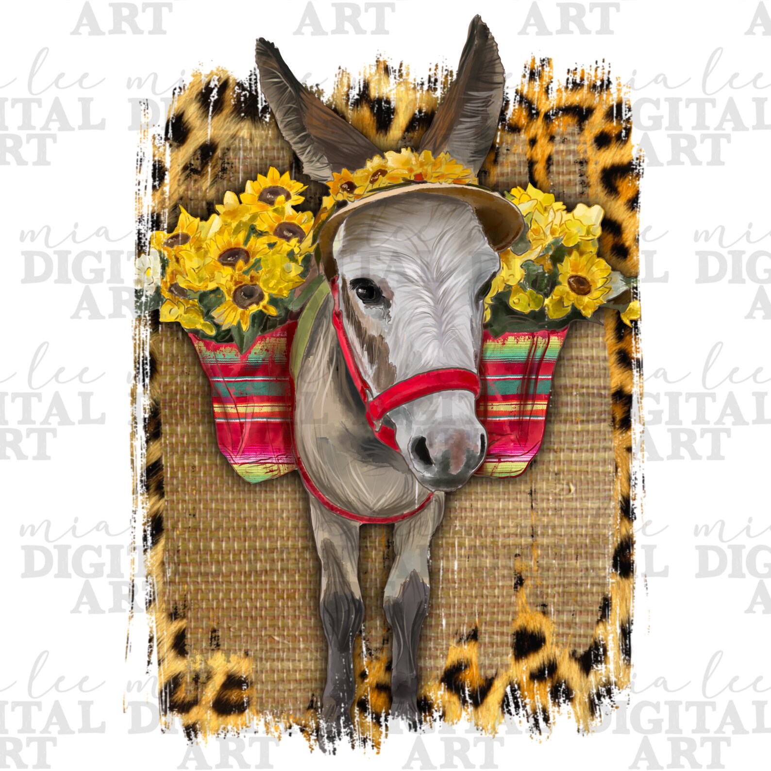 Donkey With Sunflowers Png Sublimation Design Download, Hand Drawn ...