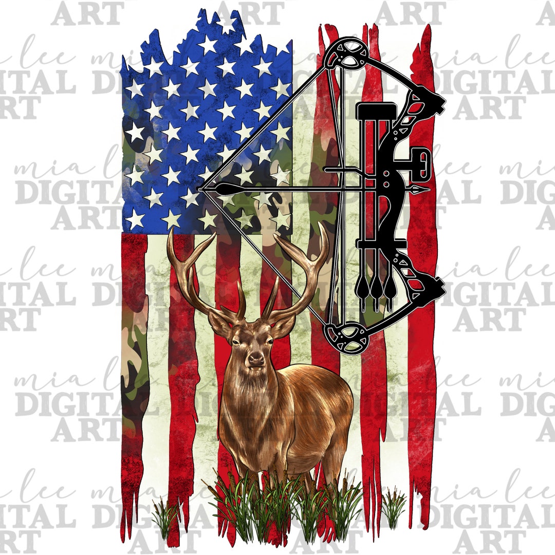 USA Flag Deer Hunt Compound Bow Hunting Png, Hunting Life Png, Hand ...