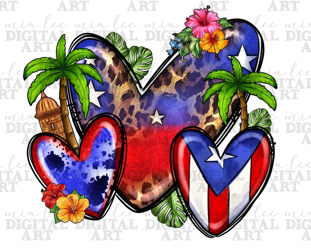 Puerto Rico Hearts Png Sublimation Design Download, Puerto Rico State ...