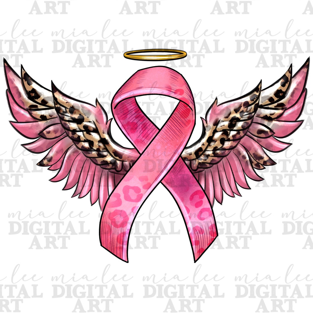 Cancer Ribbon With Angel Wings Png Sublimation Design Download, Breast ...