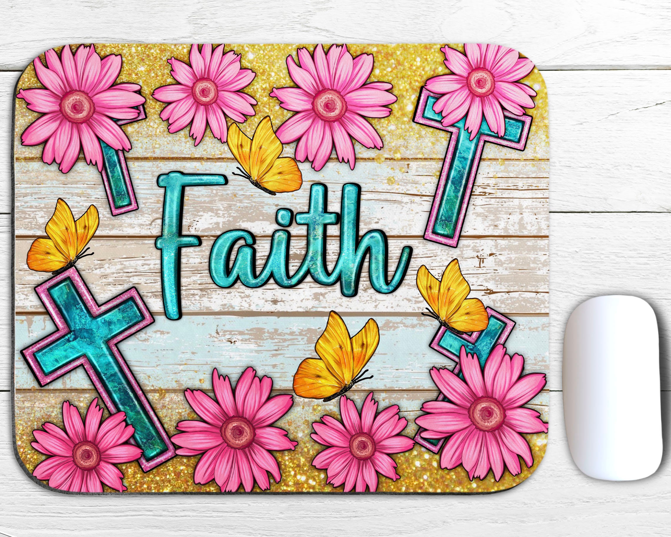 Faith and Pink Flowers Mouse Pad Png Glitter Mouse Pad Png - Etsy