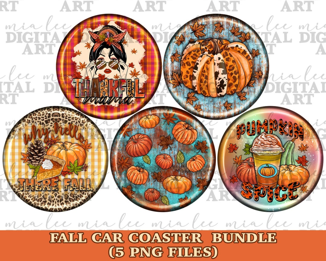 Fall Car Coaster Bundle Png Sublimation Design Download, Fall Png, Fall ...