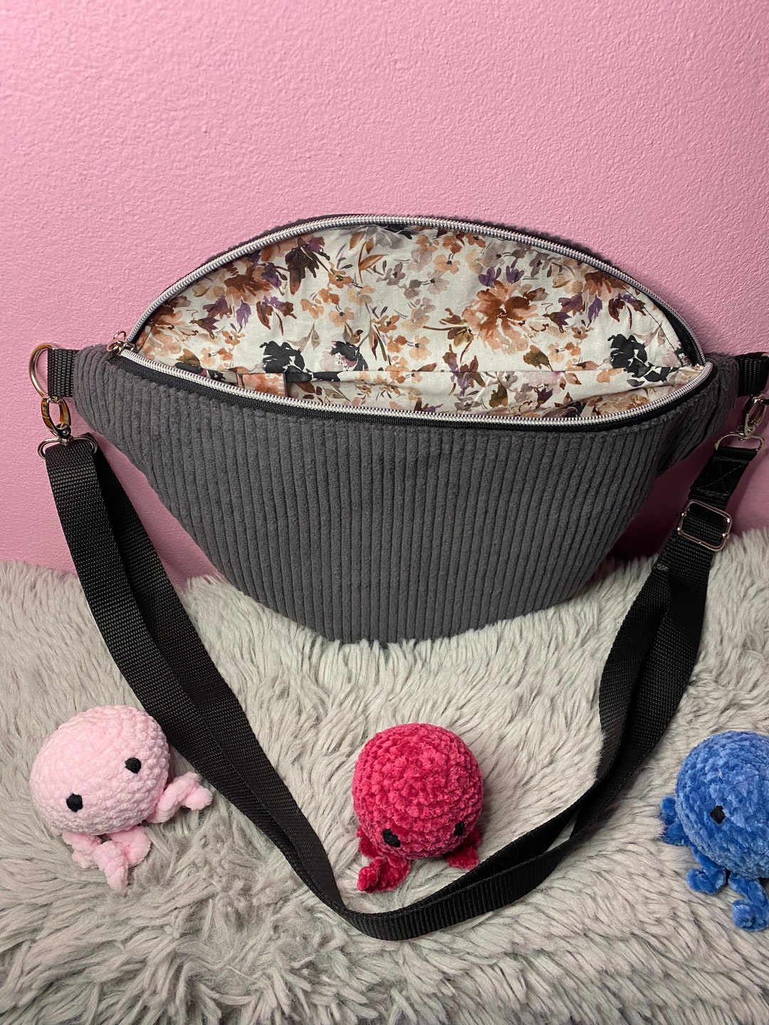 Large Stylish Corduroy Women's Belly Bag / Girls' Belly Bag Gray ...