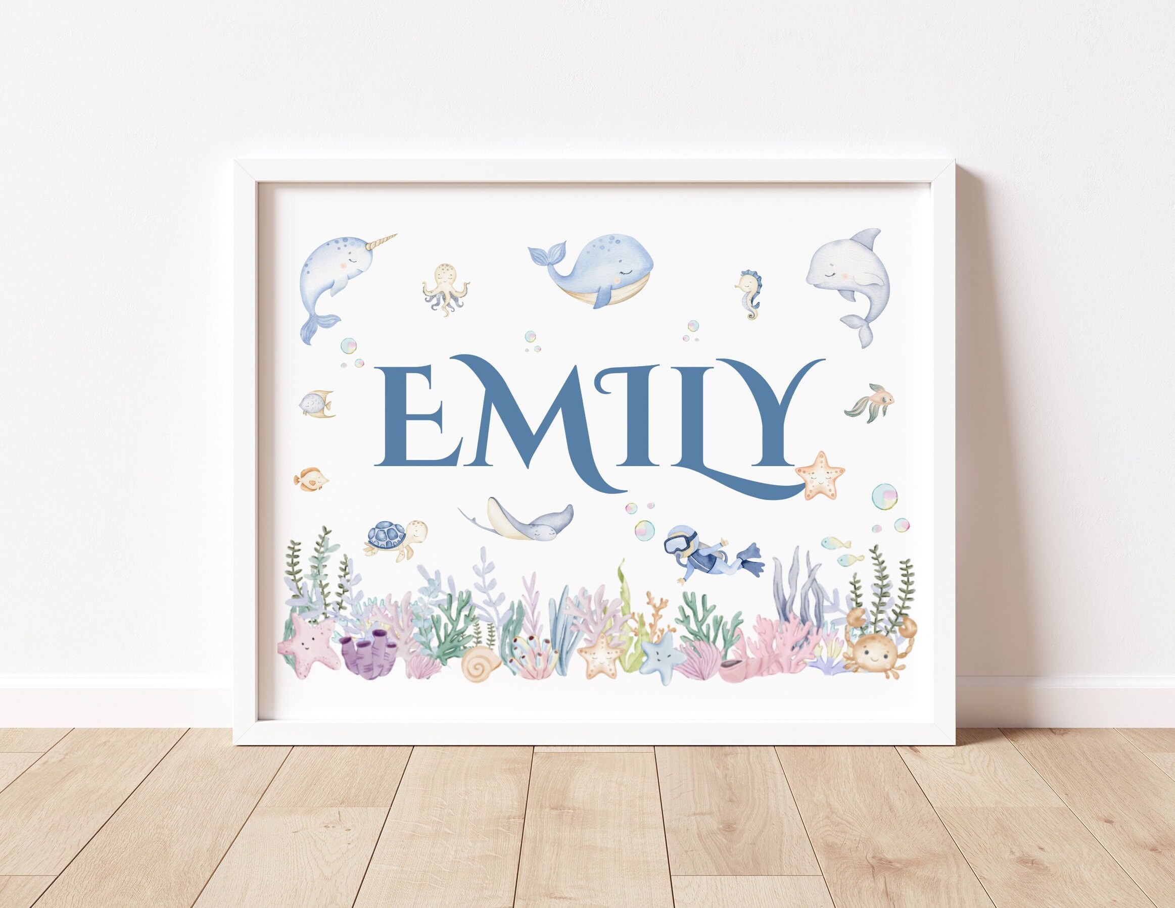 Under the Sea Room Wall Art Decor, With Watercolor Ocean, Coral & Sea ...