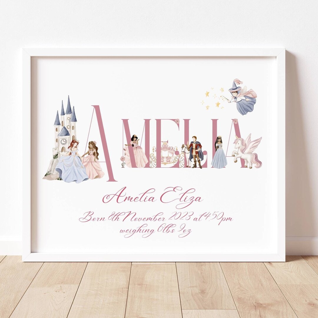 Princess Custom Name Watercolor Art With Castle Carriage - Etsy
