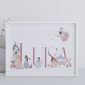Princess Custom Name Watercolor Art With Castle, Carriage, Unicorn ...