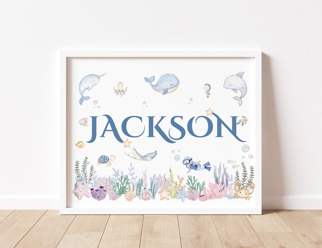 Under the Sea Room Wall Art Decor, With Watercolor Ocean, Coral & Sea ...