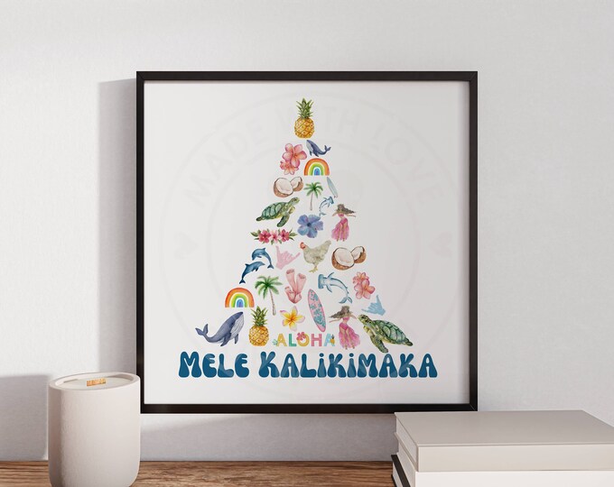 Hawaii Christmas Mele Kalikimaka PNG JPG PDF Tree With Watercolor Hawai ...